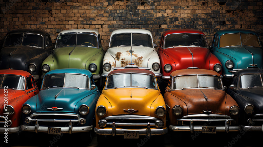 Car pattern background. Old 1960s car shapes of various bright colours ...