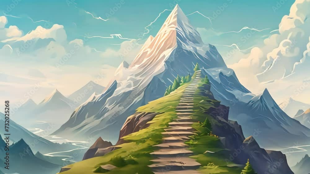 An illustration depicting a mountain with a pathway leading to its ...