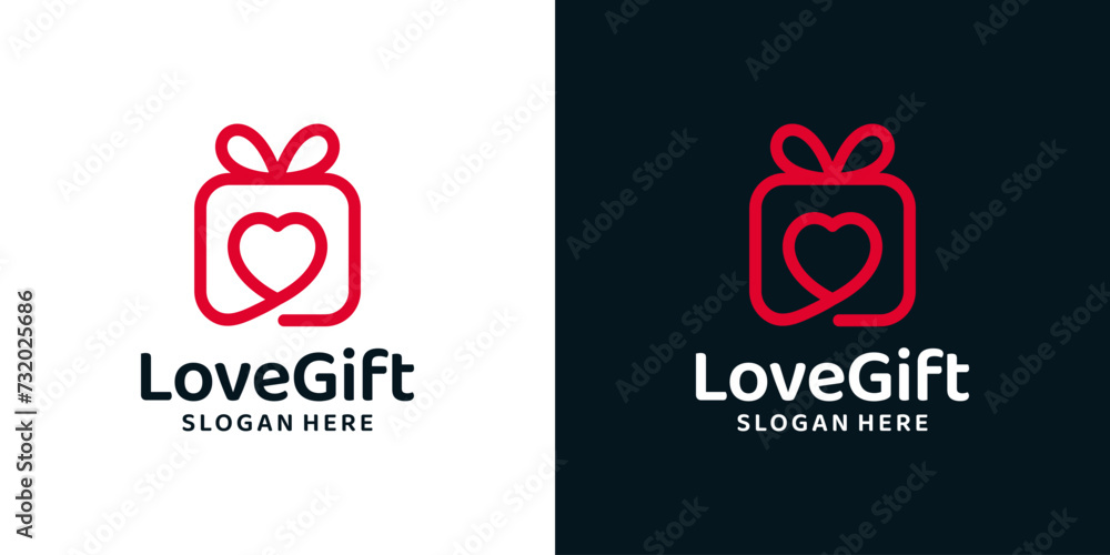 Gift box logo design template with love heart graphic design ...