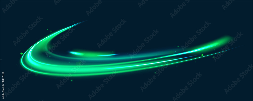 Curved light trail stretched upward.Lines in the shape of a comet ...