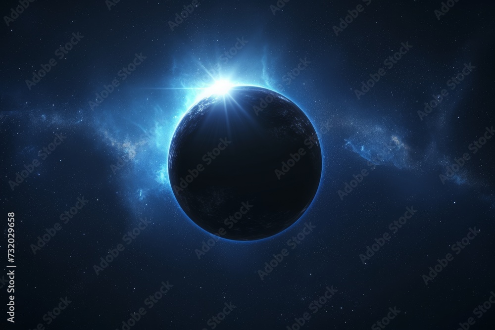 Shining moon on a starry night. Moon in front of galactic nebula, solar ...