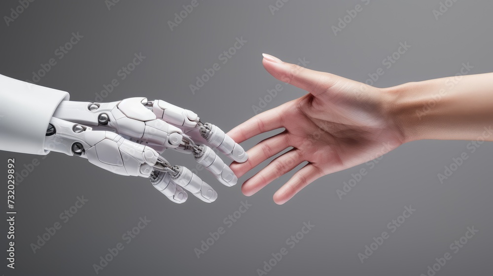 Hands of Robot holding hands with humans collaboration between ...