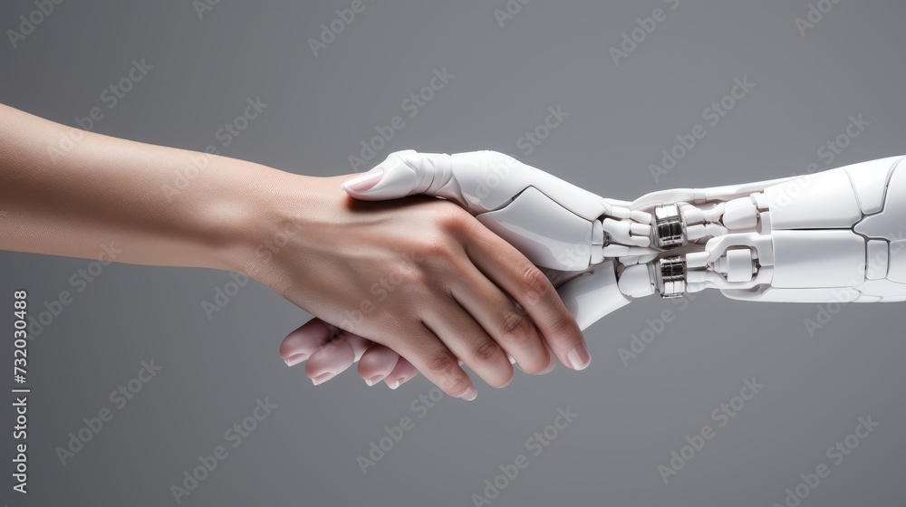 Foto de Hands of Robot holding hands with humans collaboration between ...