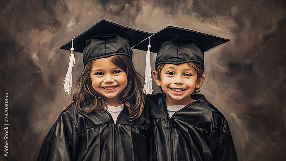 Kids in graduation attire created with Generative AI technology Stock ...