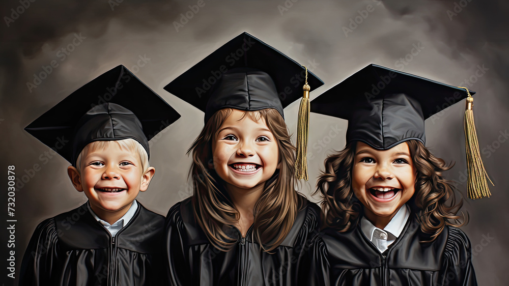 Kids in graduation attire created with Generative AI technology Stock ...