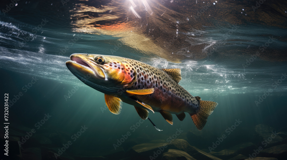 Underwater Serenity: A trout glides effortlessly through the clear ...
