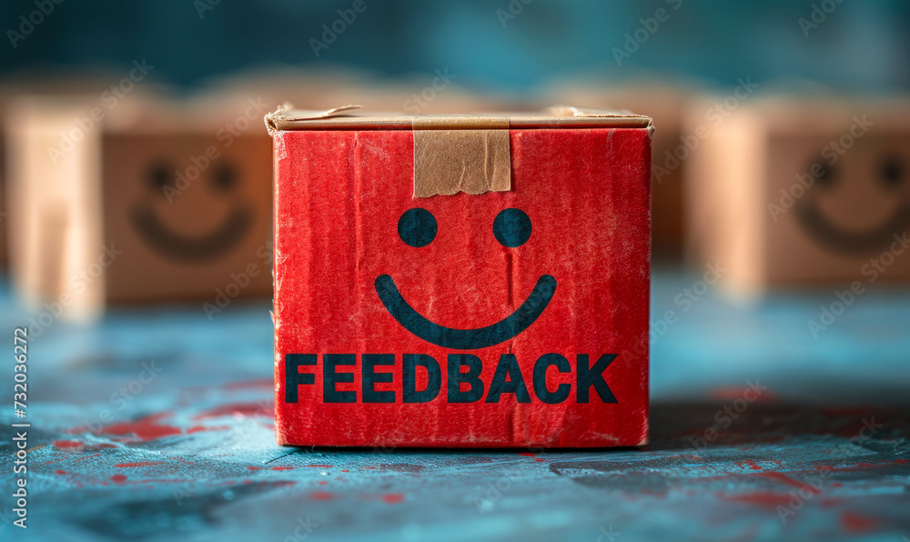 Red feedback box with paper feedback forms inside highlighting the ...