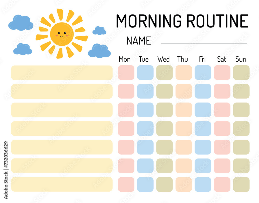 Morning routine chore for kids. My tasks and responsibilities. Daily ...