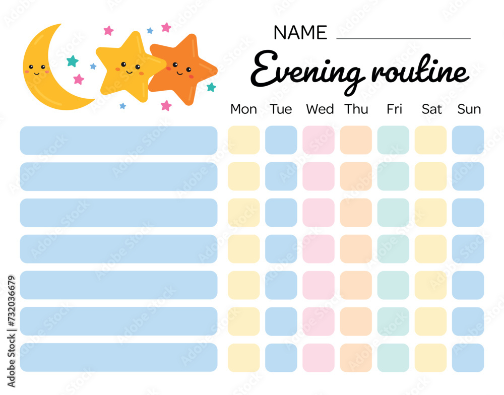 Evening routine chore for kids. My tasks and responsibilities. Daily ...