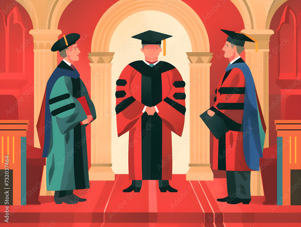 Formal Graduation Ceremony Illustration with Doctorate Candidate in ...