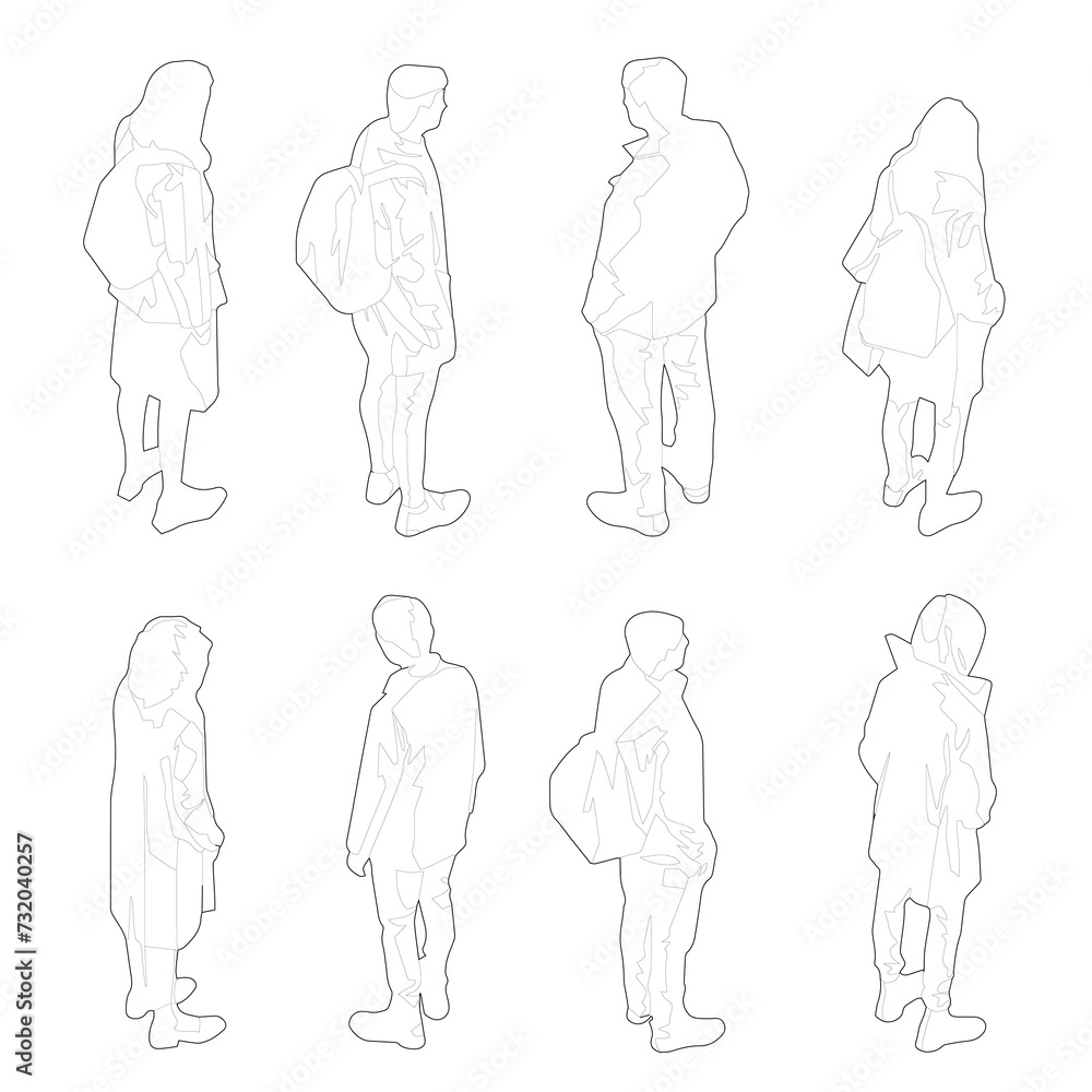 isometric people, axonometric, outline, cutout Stock Illustration ...