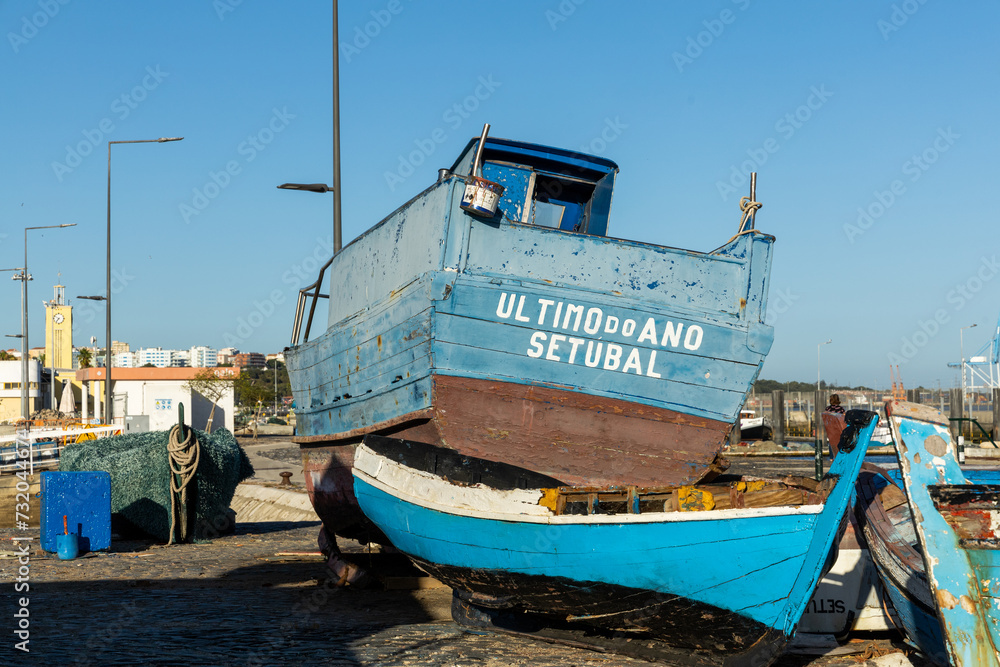 Setubal, Portugal. 11 August 2023. Small traditional fishing boat on ...