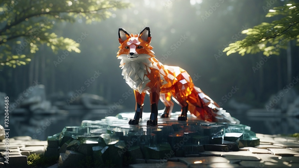 Voxel pixel art Fox in wild, animals made of 3d cubes, voxel ...
