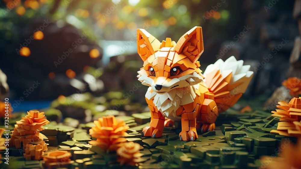 Voxel pixel art Fox in wild, animals made of 3d cubes, voxel ...