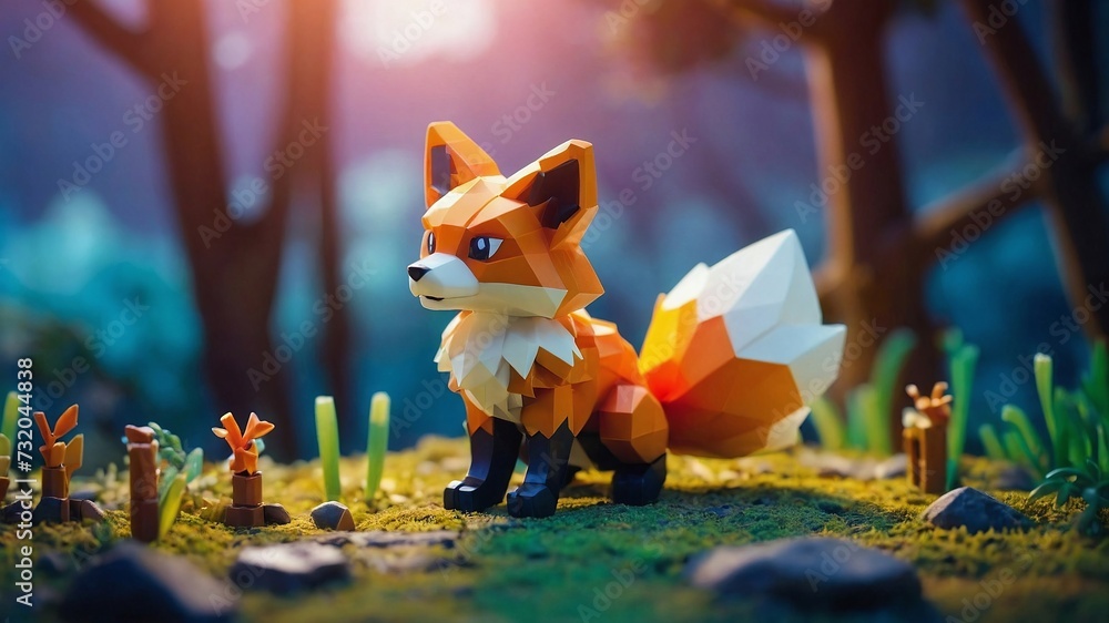 Voxel pixel art Fox in wild, animals made of 3d cubes, voxel ...