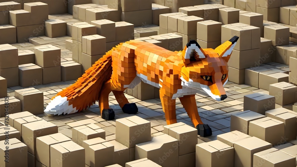 Voxel pixel art Fox in wild, animals made of 3d cubes, voxel ...