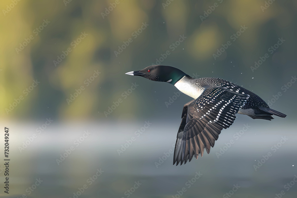 The Common Loon showcases its majestic wingspan, gracefully gliding ...