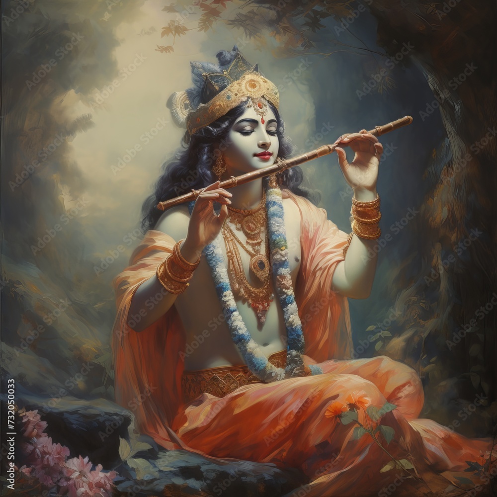 Lord Krishna: Divine Love and Wisdom in Religious Imagery Stock Illustration | Adobe Stock