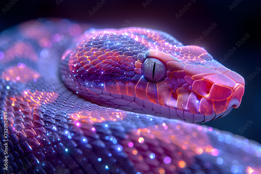 Neon wireframe illustration of a snake shedding its skin isotated on ...
