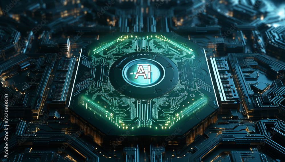 Artificial intelligence powered micro chip, AI processor on motherboard ...