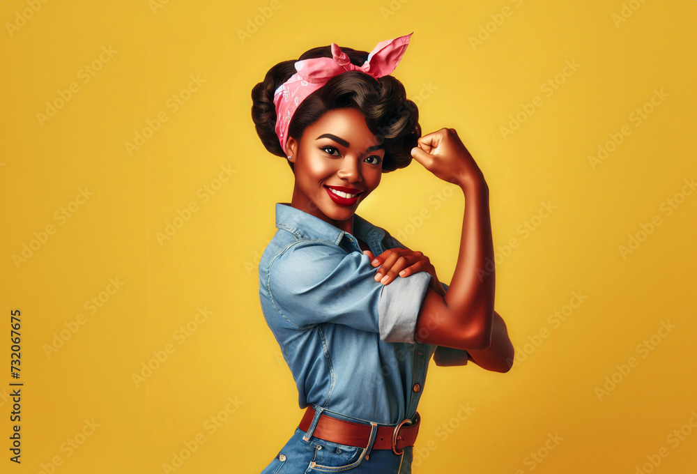 Strong black woman flexing bicep muscles Stock Photo | Adobe Stock