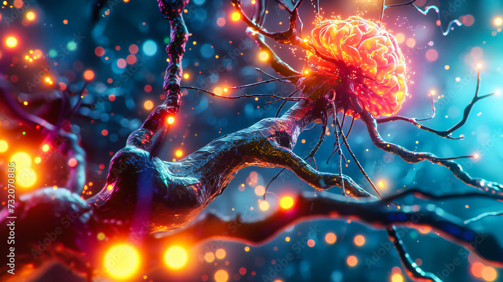 Scientific illustration of neurons and brain cells, emphasizing the ...