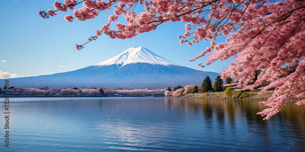 Mt. Fuji, mount Fuji-san tallest volcano mountain in Tokyo, Japan. Snow ...