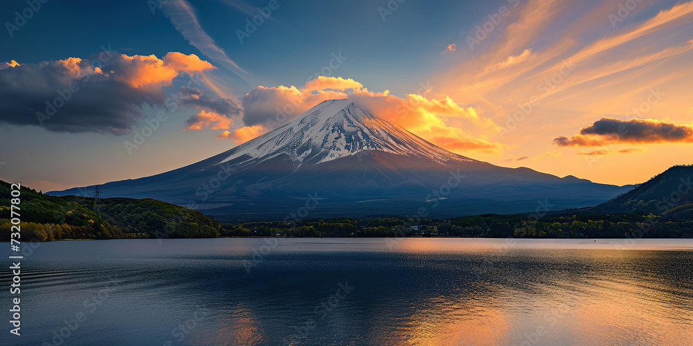Mt. Fuji, mount Fuji-san tallest volcano mountain in Tokyo, Japan. Snow ...