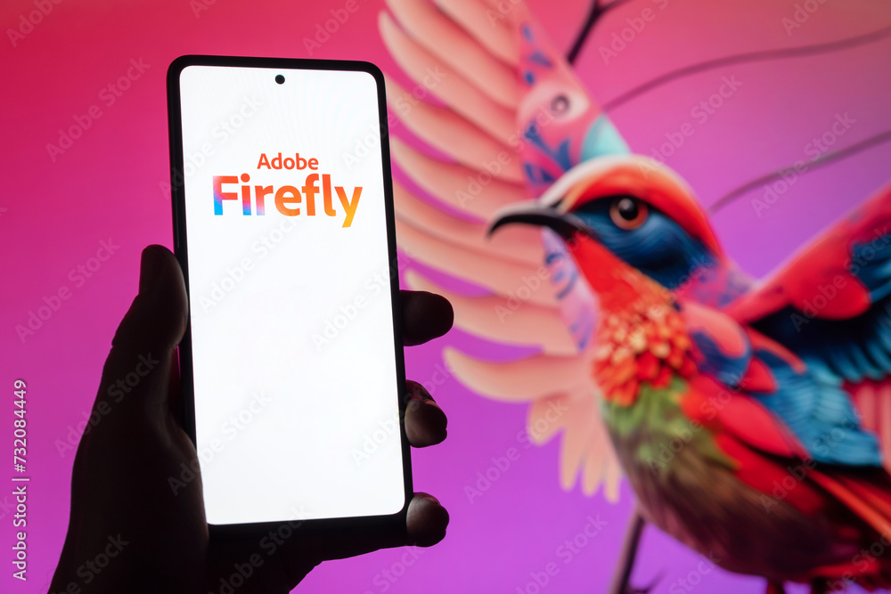 Adobe Firefly logo on screen. AI image generator technology Stock Photo ...
