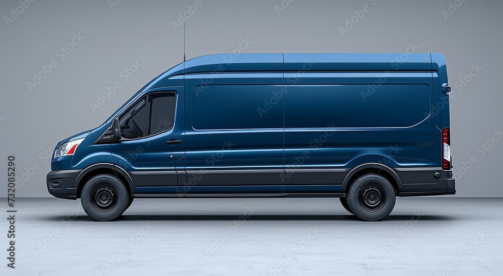 A sleek, blue minivan rests on the cold concrete, its wheels still and ...