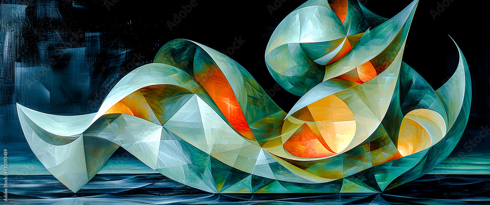 abstract painting with geometric forms figurative drawings retro ...