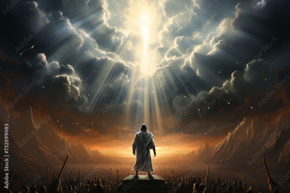 human soul flies to the kingdom of heaven, Glowing light flying angel ...