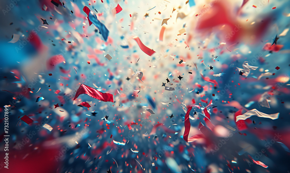 An explosion of colored confetti in the colors red and blue symbolizing ...
