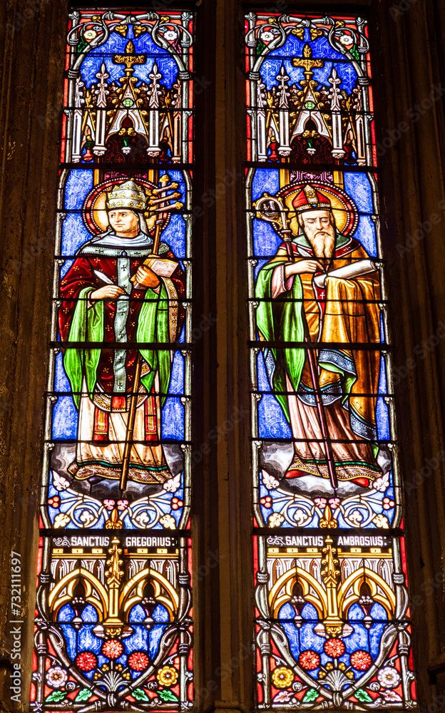 Stained glass window of the church of the Assumption of the Virgin ...