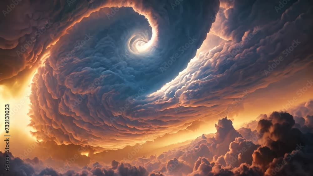 A fire hurricane ravages the cloudscape in the sky. A visual ...