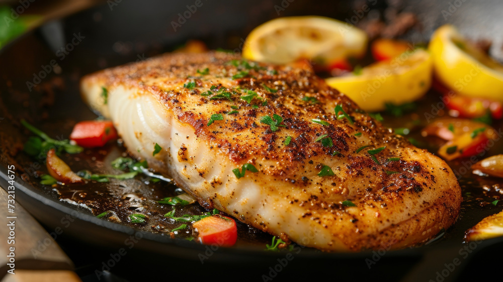 A tender and flaky fillet of fresh fish coated in an aromatic blend of ...