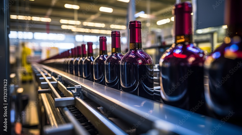 An image featuring a wine bottling line in action, with bottles moving ...