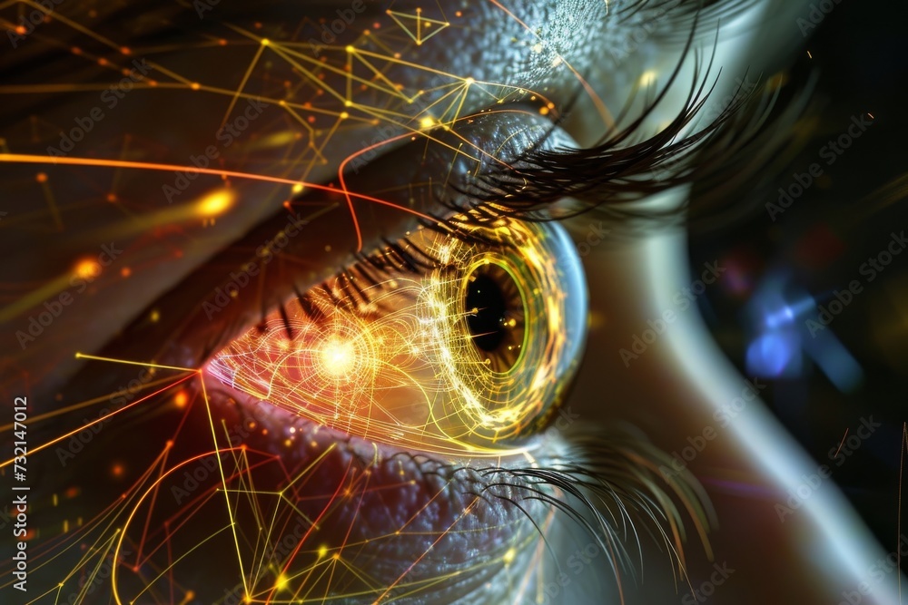Human Cyborg AI Eye Glaucoma medication adherence. Eye optic nerve ...