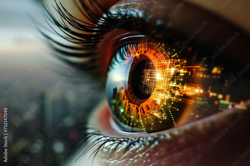 Human Cyborg AI Eye tritanopia. Eye imagination optic nerve lens color ...