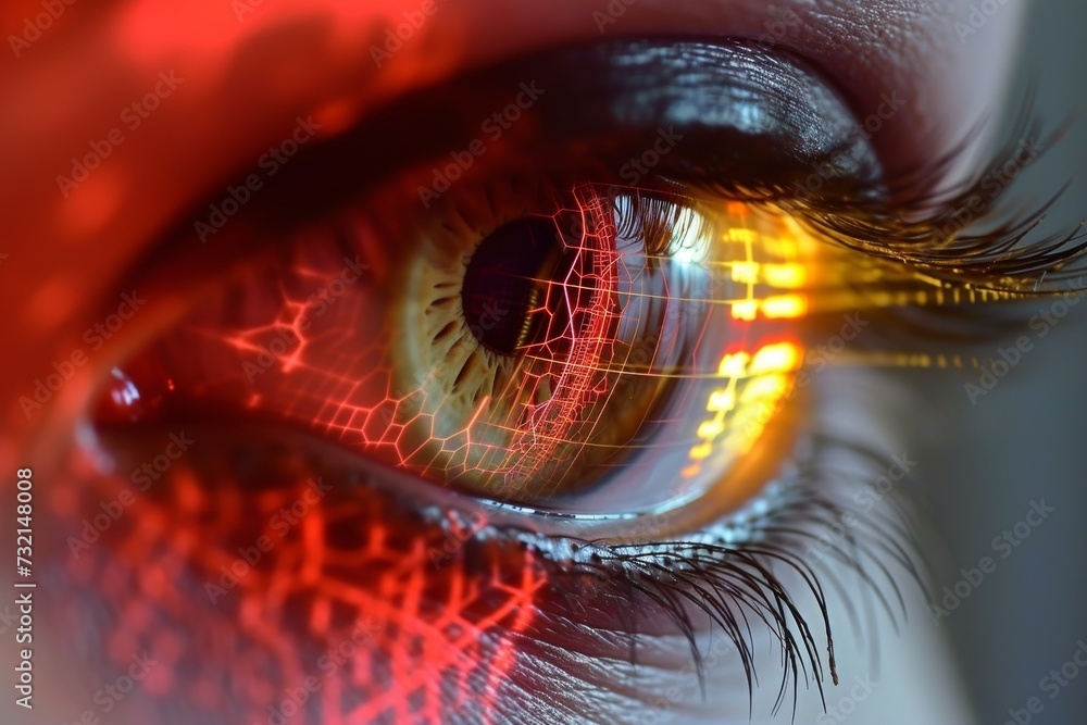 Human Cyborg AI Eye eyelash. Eye laser assisted in situ keratomileusis optic nerve lens optic ...