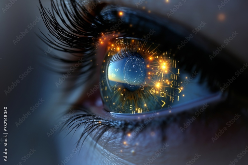 Human Cyborg AI Eye optic nerve pathway. Eye color vision deficiency ...