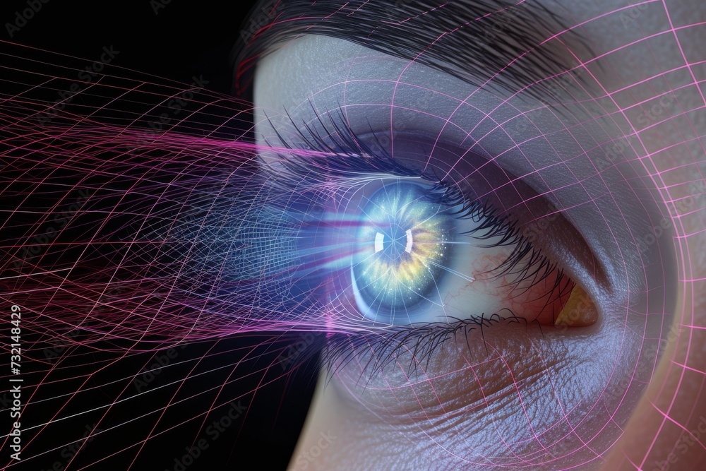 Human Cyborg AI Eye diabetic retinopathy surgery. Eye subluxated lens ...
