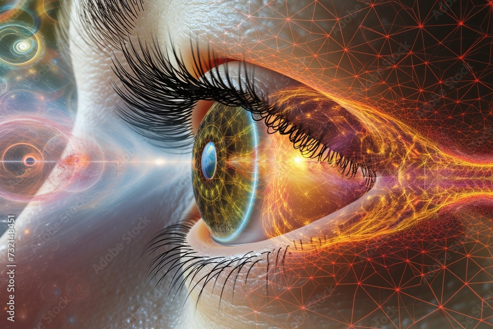 Human Cyborg AI Eye beauty. Eye resilience optic nerve lens orbital ...