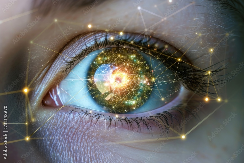 Human Cyborg AI Eye logmar chart. Eye eyeball function optic nerve lens ...