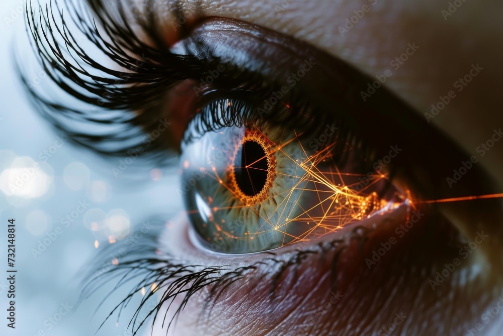 Human Cyborg AI Eye color vision deficiency accommodation. Eye macular ...