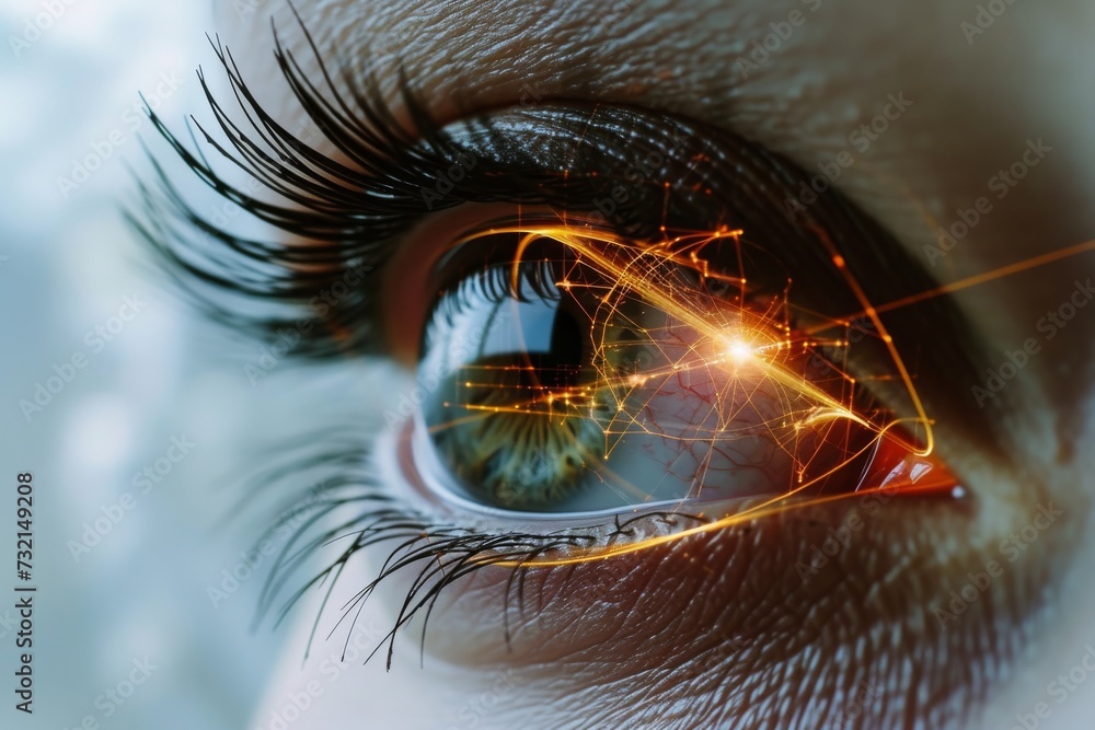 Human Cyborg AI Eye heterochromia. Eye refraction optic nerve lens ...