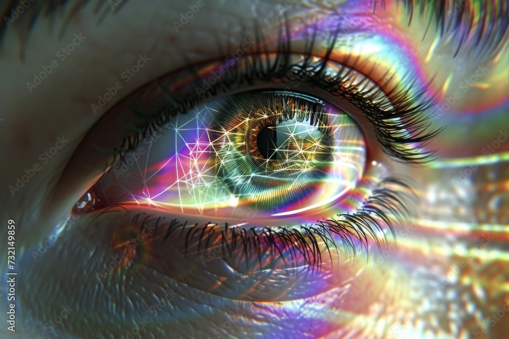 Human Cyborg AI Eye lens disphotopsia. Eye afferent pupillary defect ...