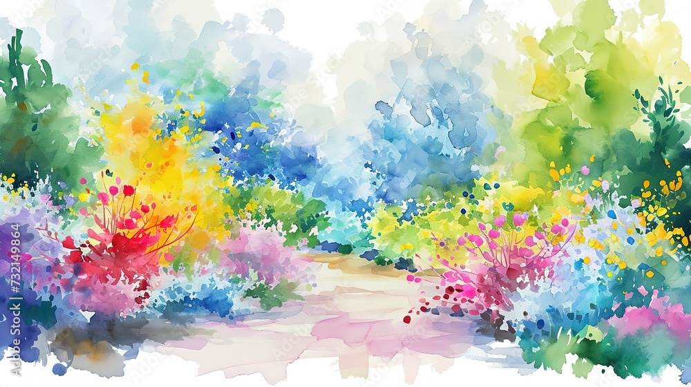 Landscape architect plan design. Watercolor hand painted with brushes ...