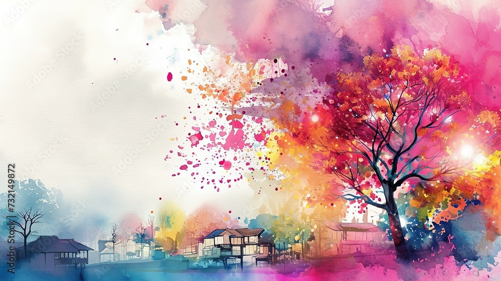 Landscape architect plan design. Watercolor hand painted with brushes ...