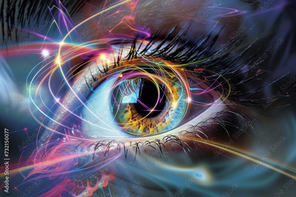 Human Cyborg AI Eye color vision deficiency. Eye universe optic nerve ...